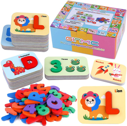 GINMIC Alphabets and Number Flash Card Wooden ABC Letters Puzzle Animal ...